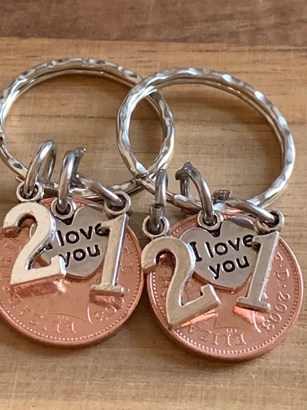21st Wedding Anniversary Polished 2003 Coins & Charms on Keyrings in ...