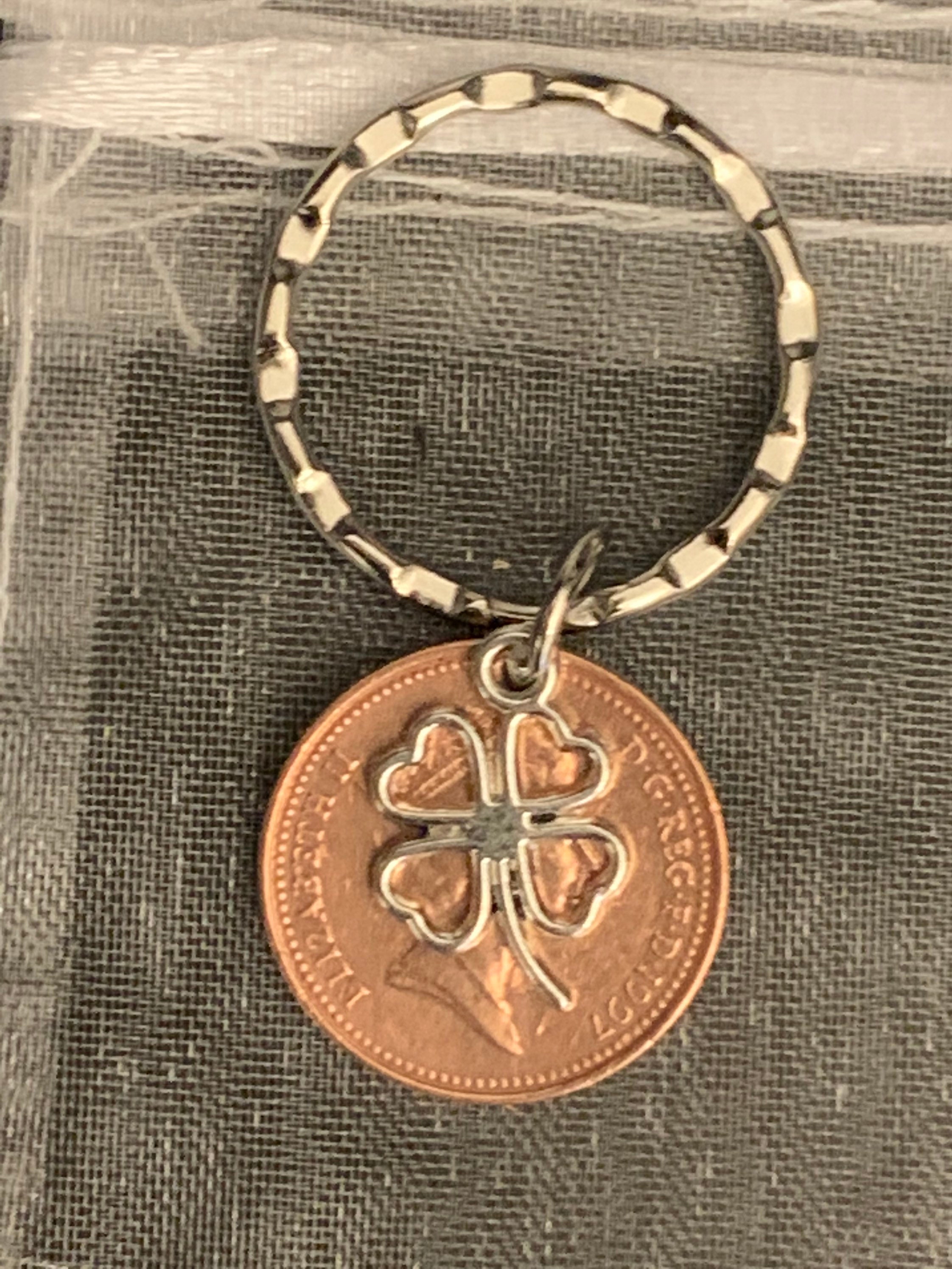 Lucky Penny & Four Leaf Clover Charm Keyring Birthday Gift For | Etsy