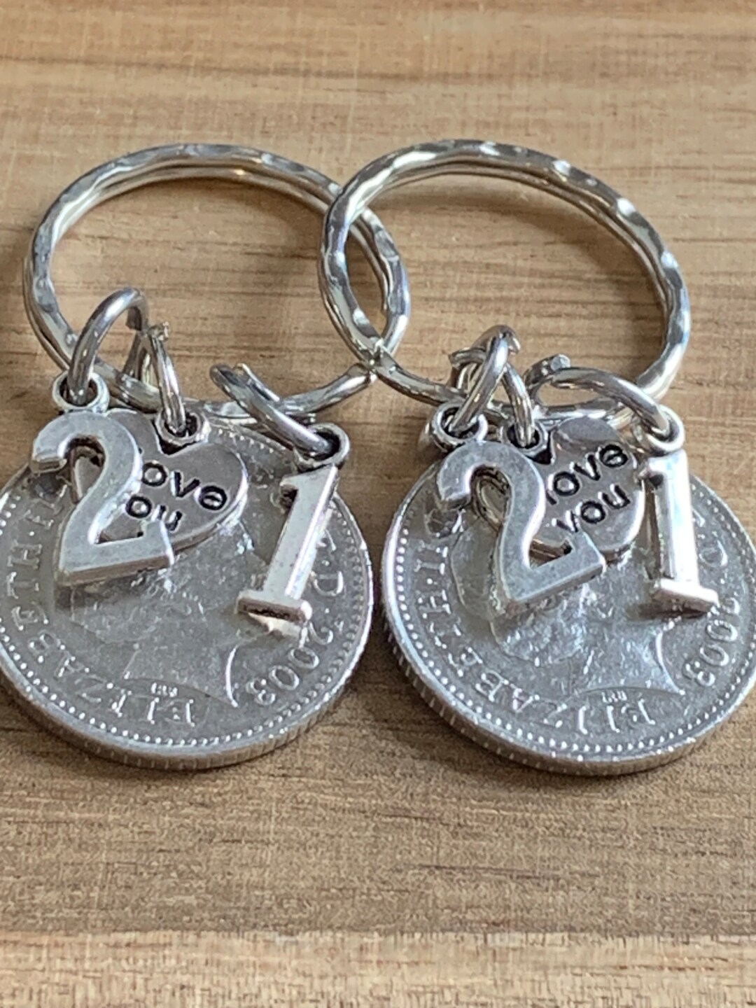 21st Wedding Anniversary Polished 2003 Coins & Charms on Keyrings in ...