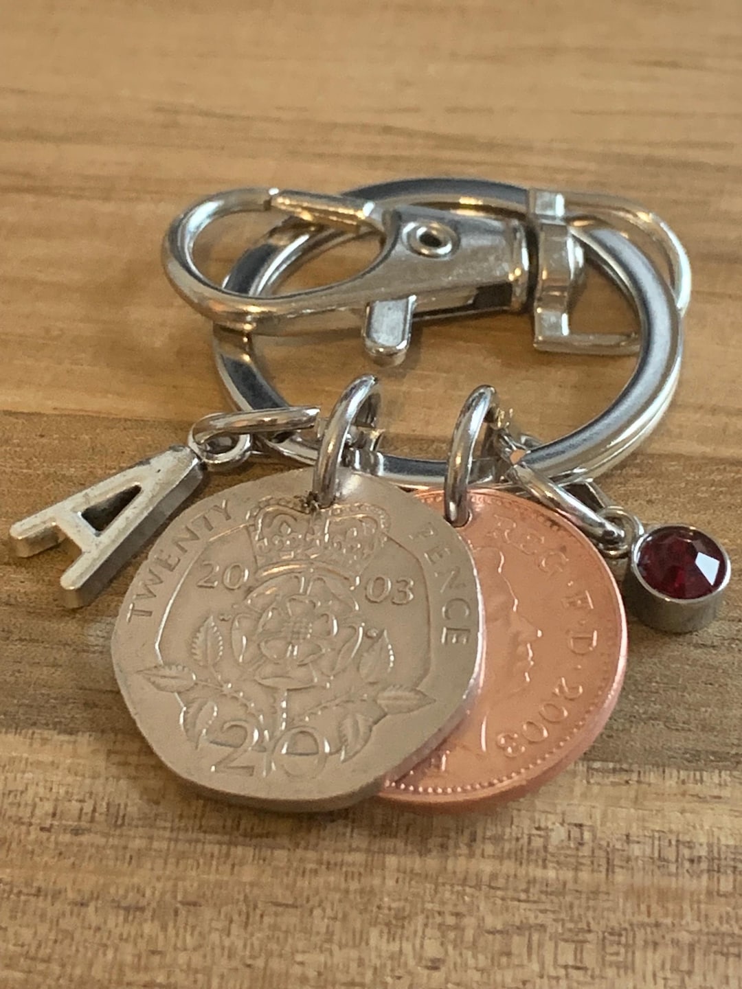 21st Birthday Birthstone Gift 2003 Coins Charms Keyring in Gift Bag ...