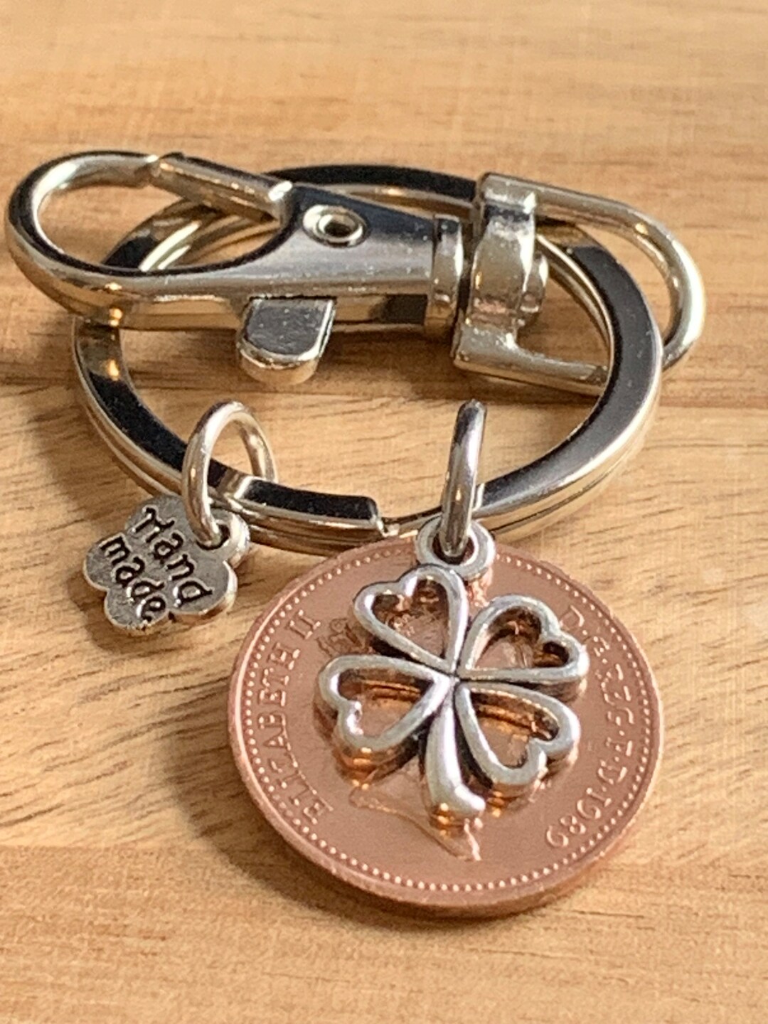 1989 Lucky Penny & Four Leaf Clover Charm Keyring Birthday Gift ...