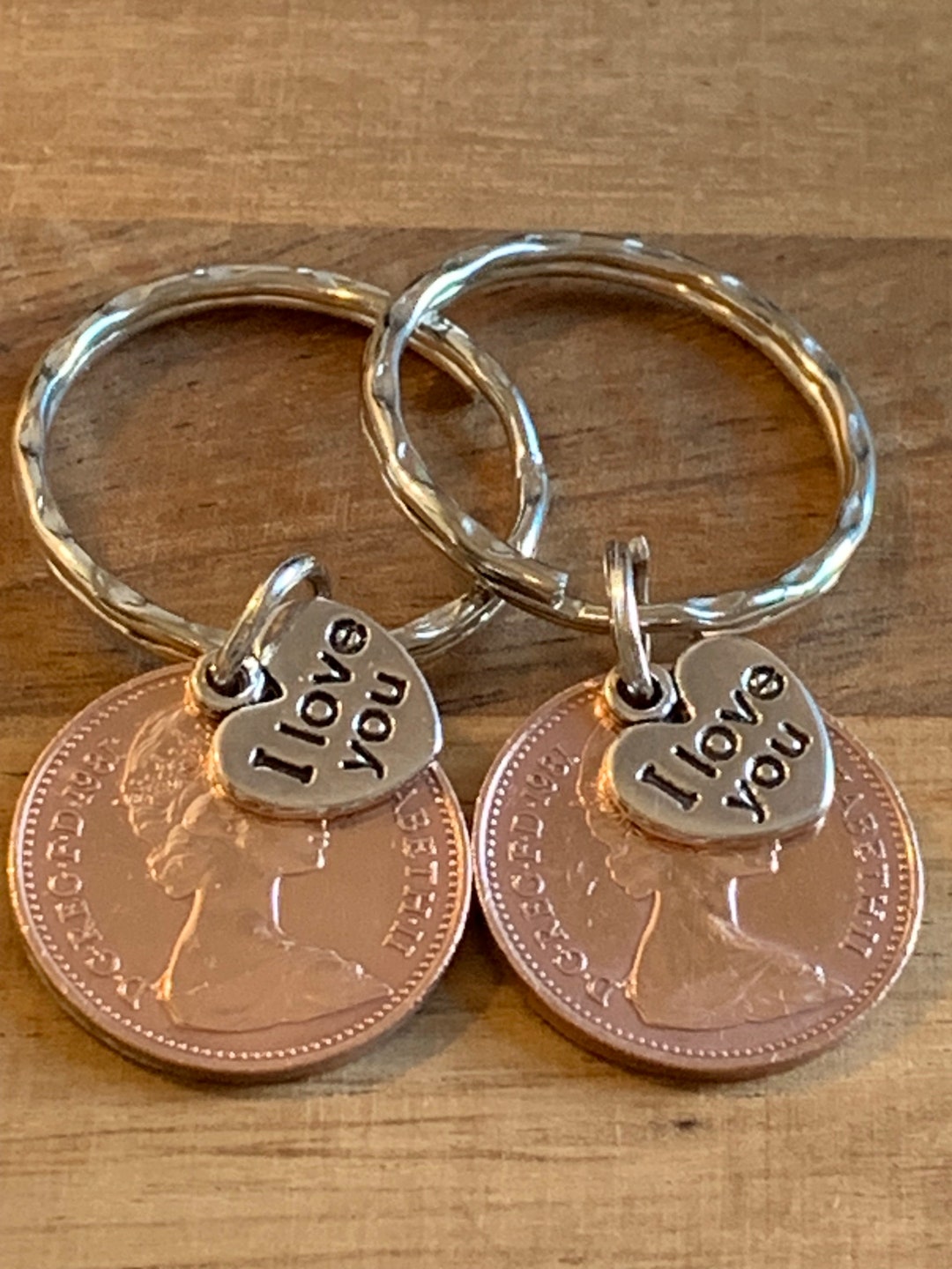 44th Wedding Anniversary Polished 1981 Coins & Charms on Keyrings in ...