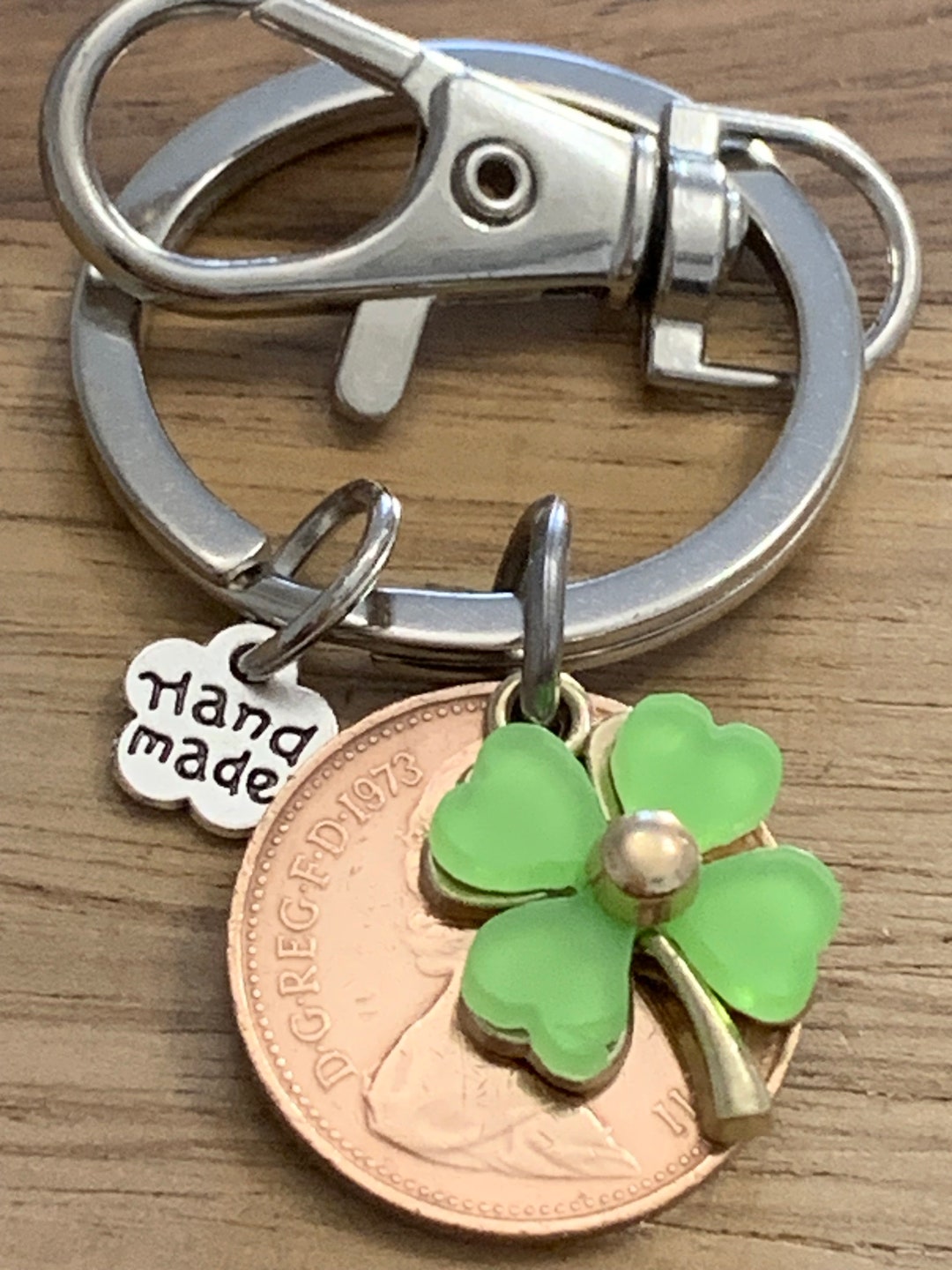 1973 Lucky Penny & Four Leaf Clover Charm Keyring Birthday Gift for Him ...