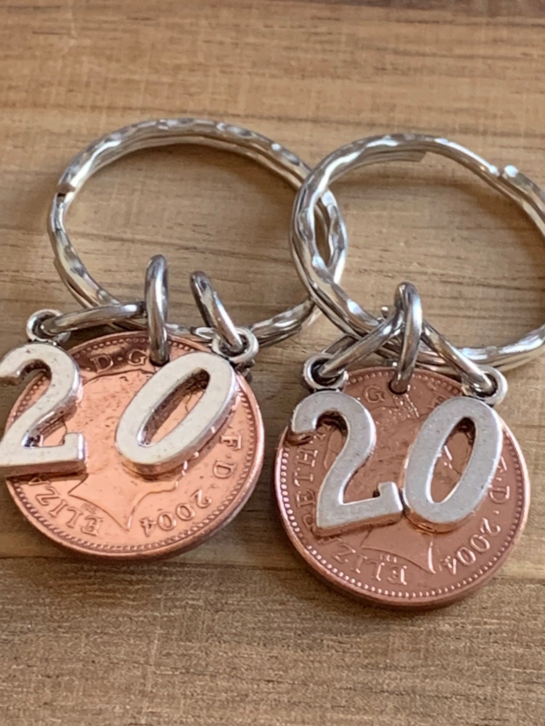 20th Wedding Anniversary Polished 2004 Coins & Charms on Keyrings in ...