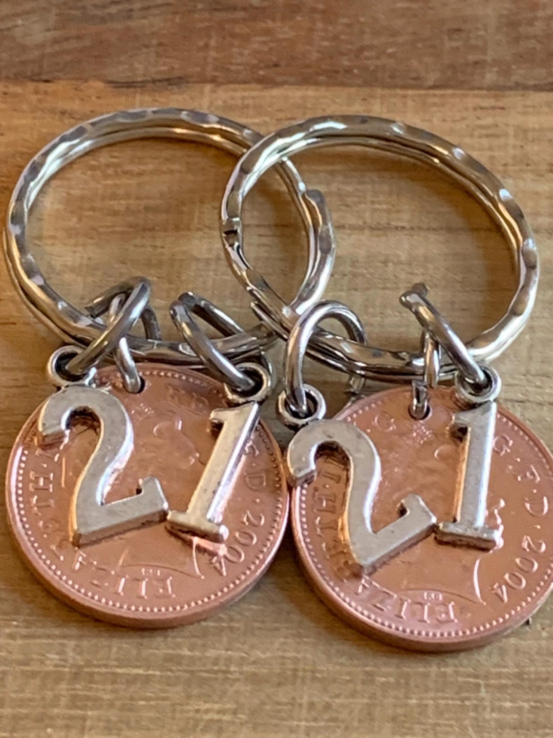 21st Wedding Anniversary Polished 2004 Coins & Charms on Keyrings in ...
