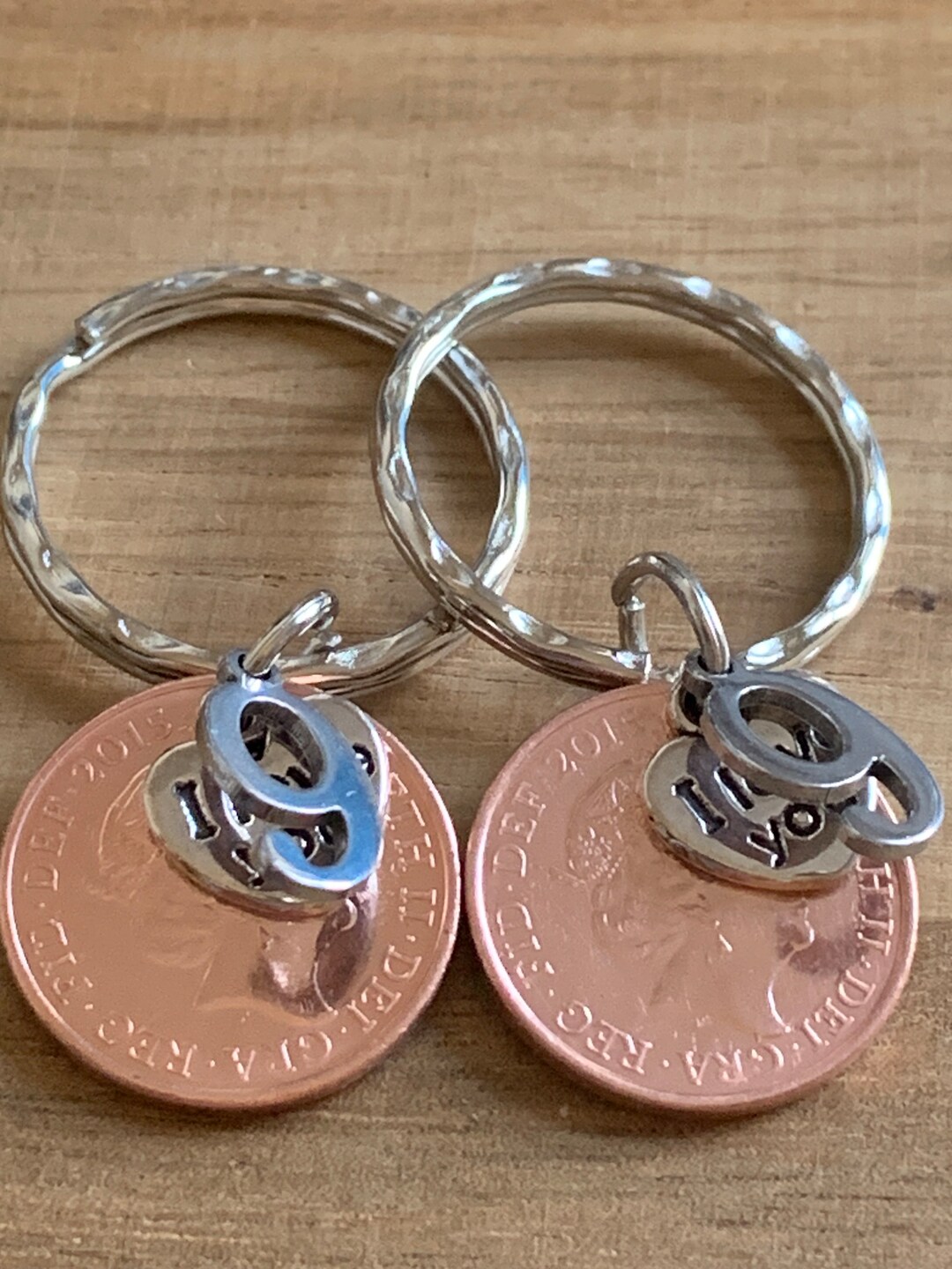9th Wedding Anniversary Polished 2015 Coin & Charm Keyrings in Gift Bag ...