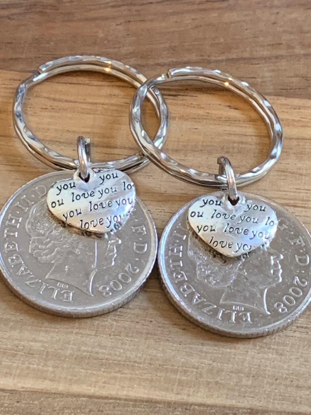 16th Wedding Anniversary 2008 Polished Coin & Charm Keyrings in Gift ...