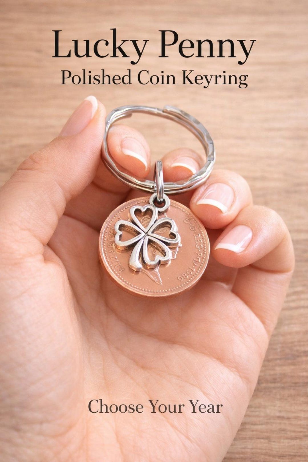 Lucky Penny Four Leaf Clover Keyring: Birthday Gift With Birth Year - Etsy