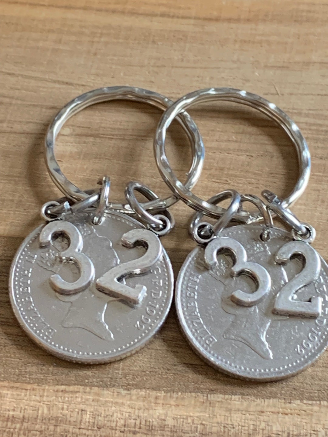 32nd Wedding Anniversary Polished 1992 Gift Coin & Charm Keyrings in ...