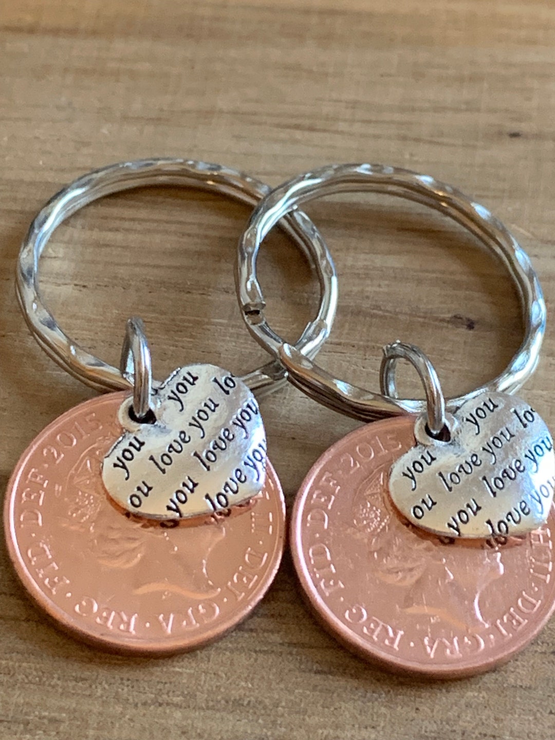 Pair of 9th Wedding Anniversary Gift Keyrings 2015 Coins on Keyrings in ...