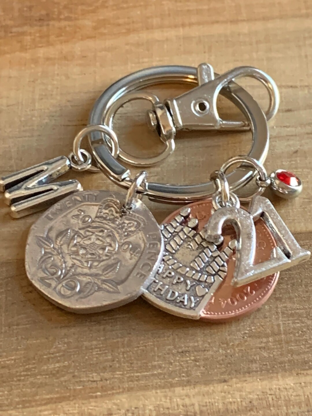 21st Birthday Personalised Gift 2004 Coins & Charms on Keyring in Gift ...