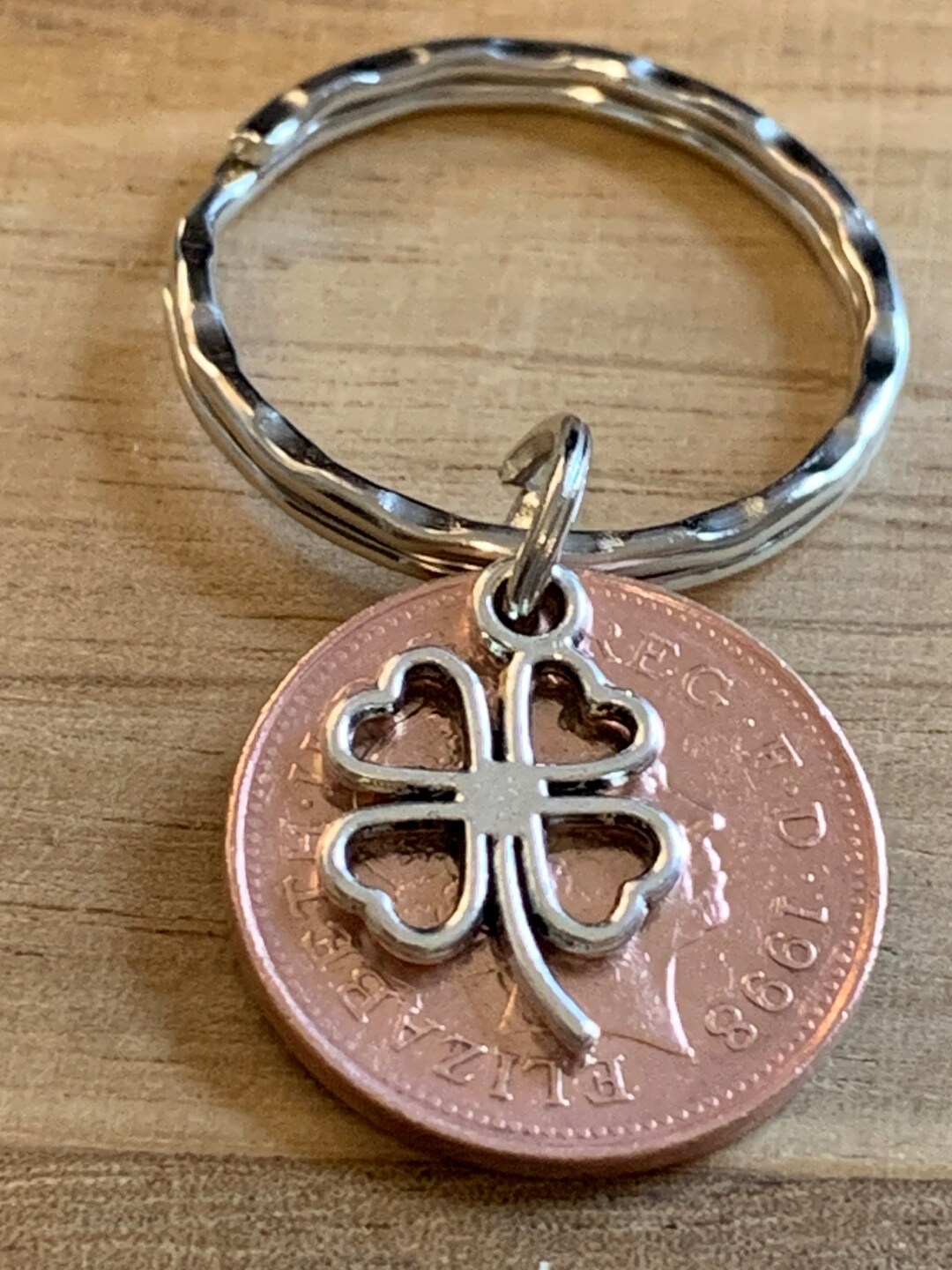 1998 Lucky Penny & Four Leaf Clover Charm Keyring Birthday Gift for Him ...