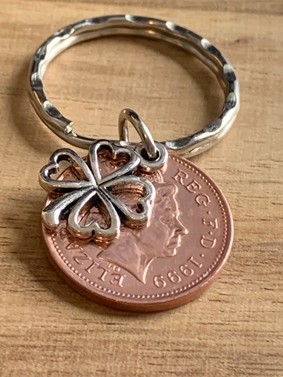 1999 Lucky Penny & Four Leaf Clover Charm Keyring Birthday Gift for Him ...