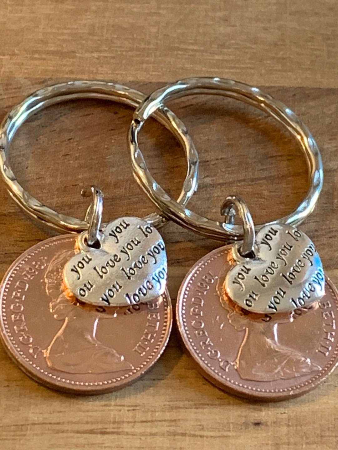 43rd Wedding Anniversary Polished 1981 Coins & Charms on Keyrings in ...