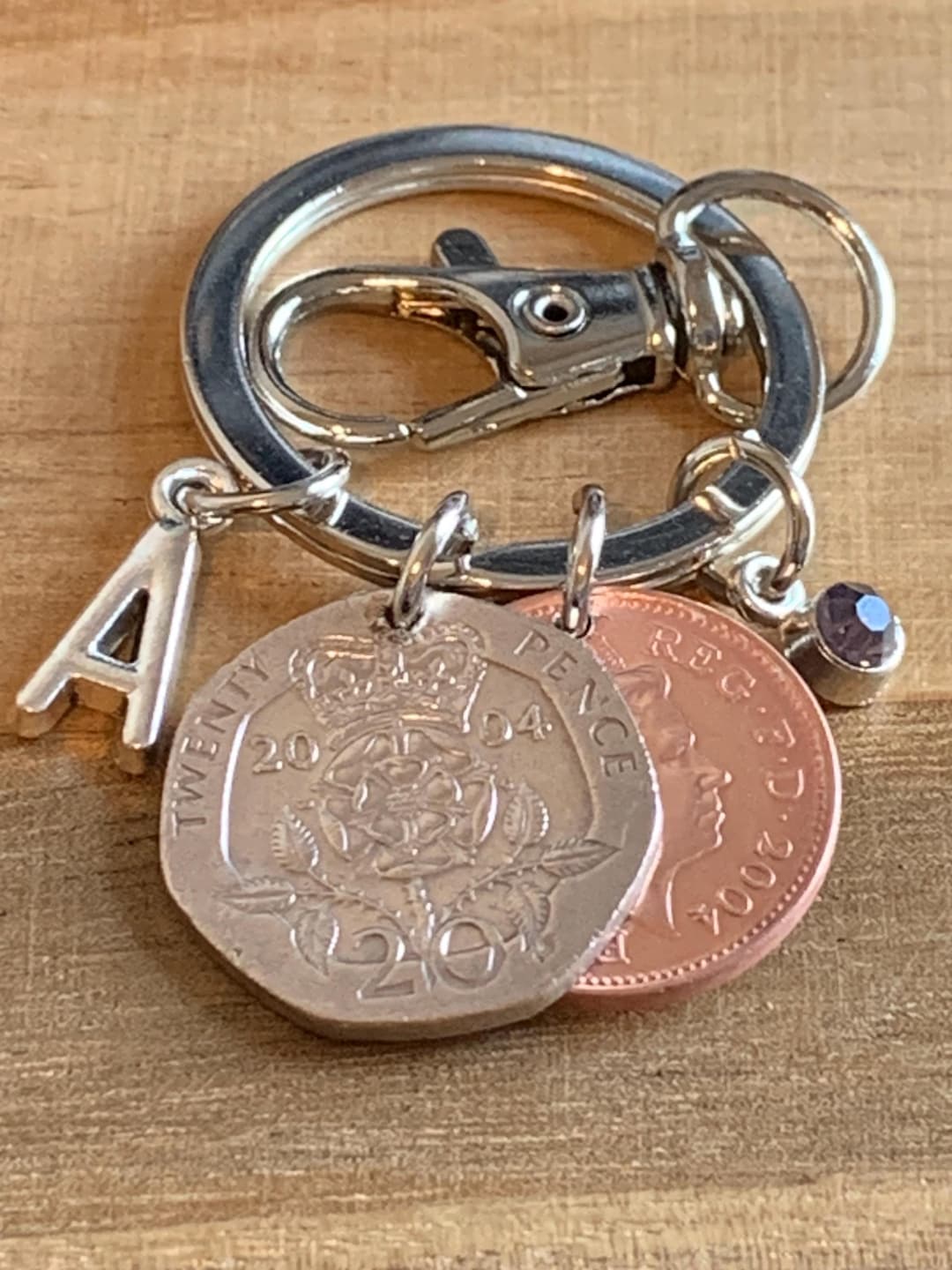 21st Birthday Birthstone Gift 2004 Coins Charms Keyring in Gift Bag ...