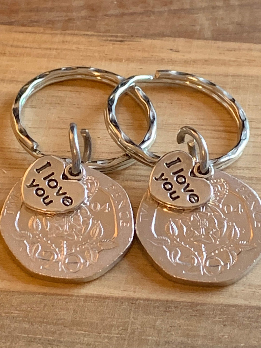 20th Wedding Anniversary Polished 2004 Coins & Charms on Keyrings in ...