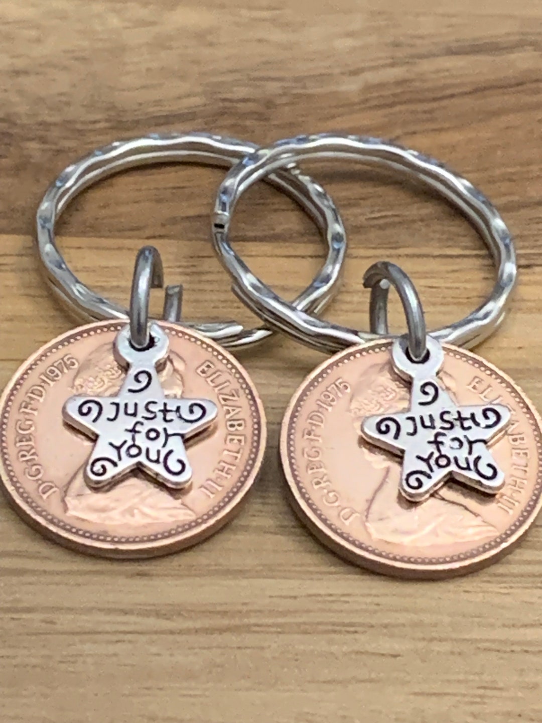 50th Wedding Anniversary Polished 1975 Coins & Charms on Keyrings ...