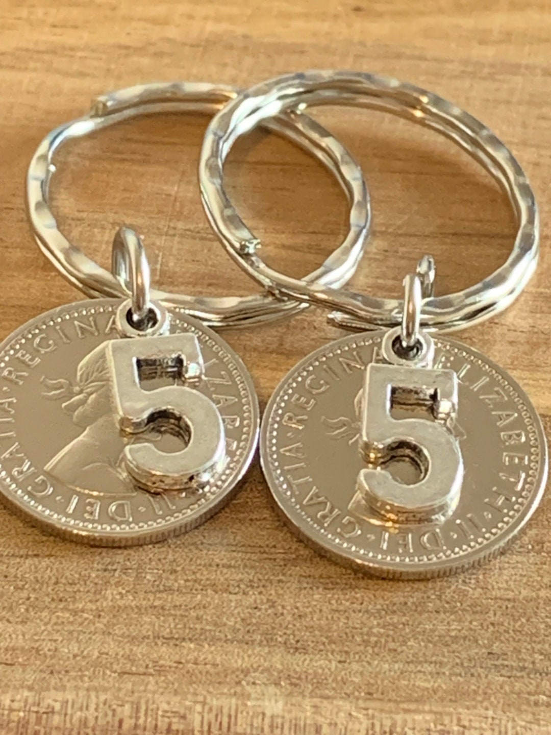 Pair of 5th Wedding Anniversary Polished Sixpence Coins & Charms on ...
