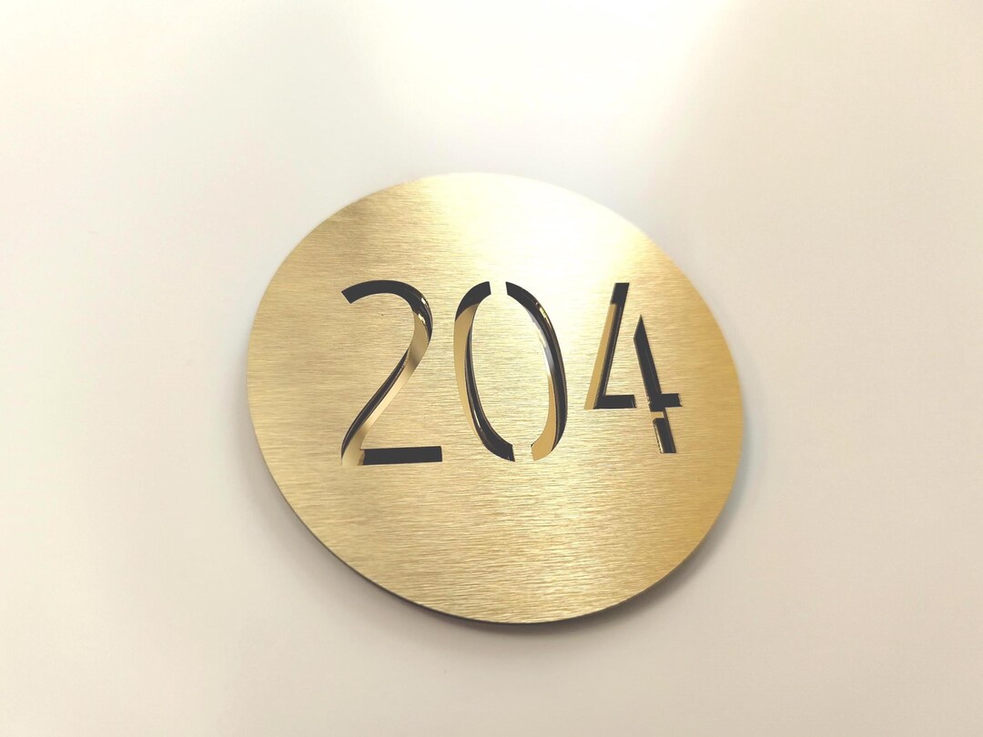 Door Sign for Hotel, Embossed Golden Aluminum Hotel Room Number Sign ...