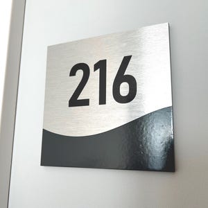 Brushed Aluminum Door Number Sign, Modern Apartment, Hotel Room Plaque ...