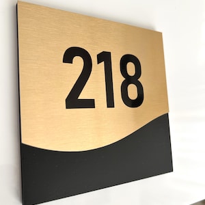 Brushed Gold Aluminum Door Number Sign - Custom Apartment Hotel Plaque ...