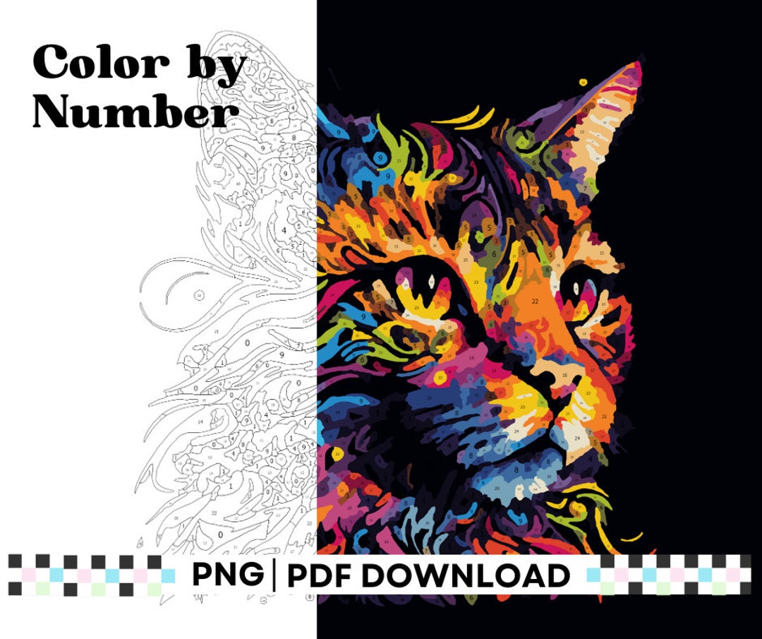 Color by Number Cat, Colorful Animals, Adult Coloring Pages, Digital ...