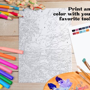 Digital and Printable Color by Number Beach Sunset. Coloring Pages for ...