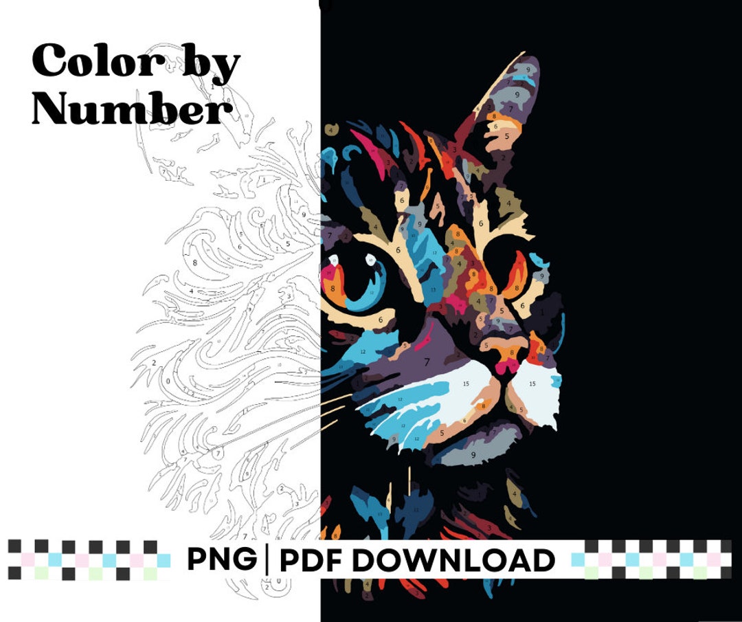 Color by Number Cat, Colorful Animals, Adult Coloring Pages, Digital ...