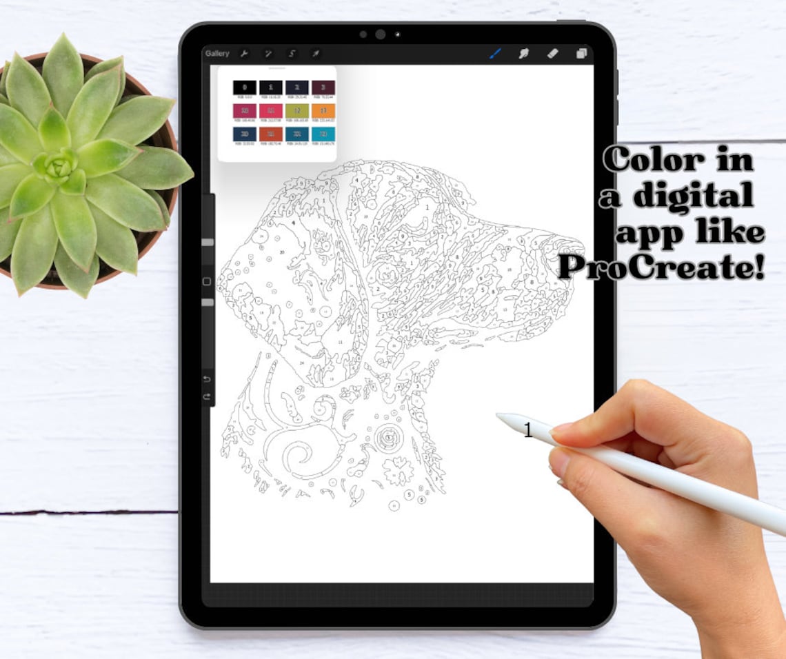 Color by Number Dog, Colorful Animals, Adult Coloring Pages, Digital ...