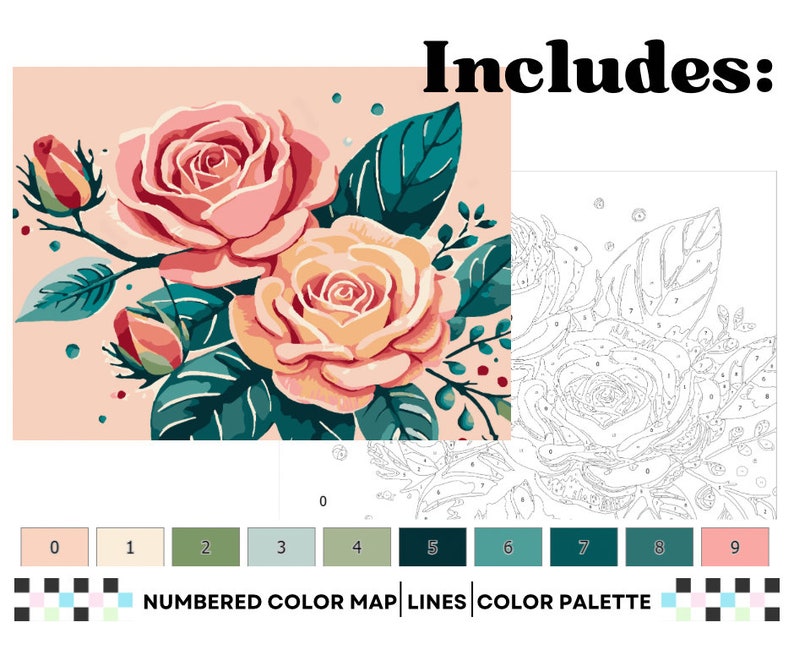 Color by Number Roses, Coloring Flowers, Adult Coloring Pages, Digital ...
