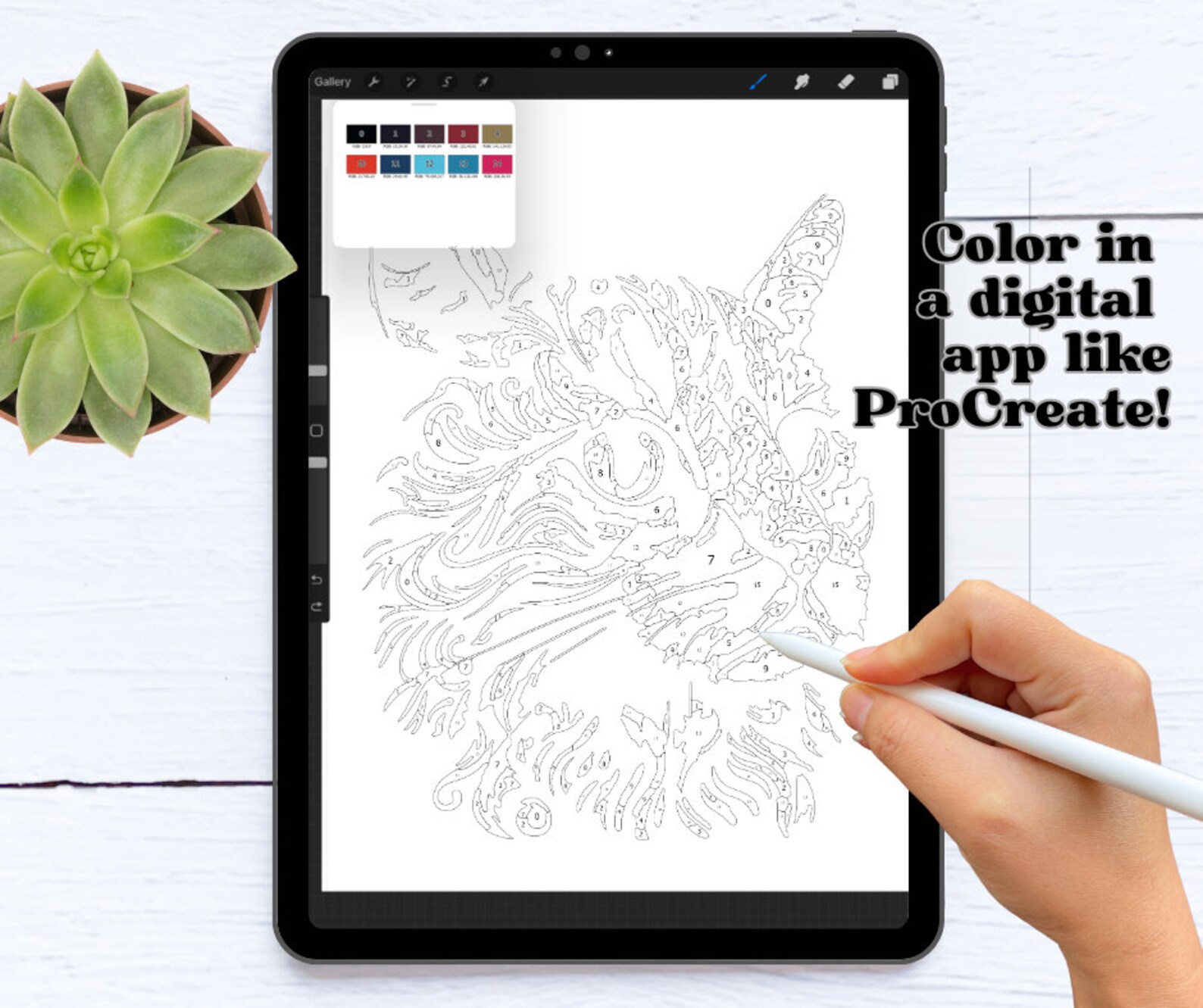 Color by Number Cat, Colorful Animals, Adult Coloring Pages, Digital ...