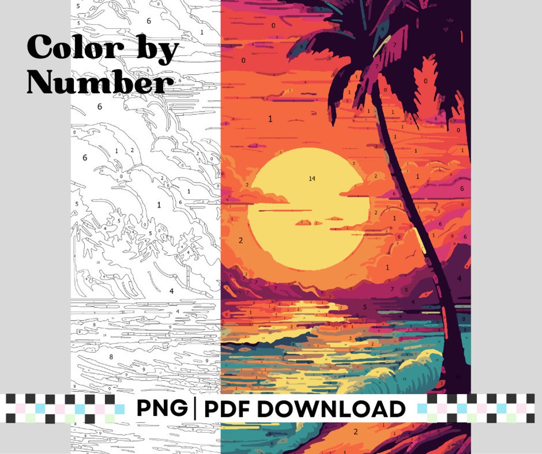 Color by Number Beach, Tropical Scene, Adult Coloring Pages, Digital ...