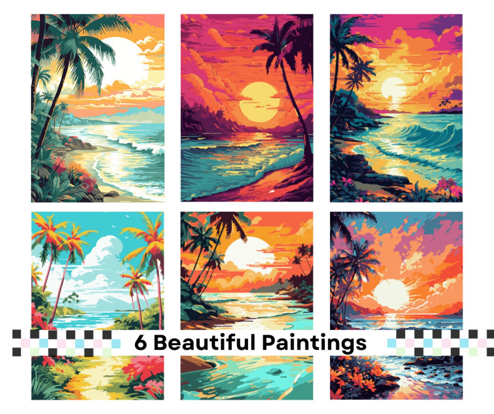 Digital and Printable Color by Number Beach Sunset. Coloring Pages for ...