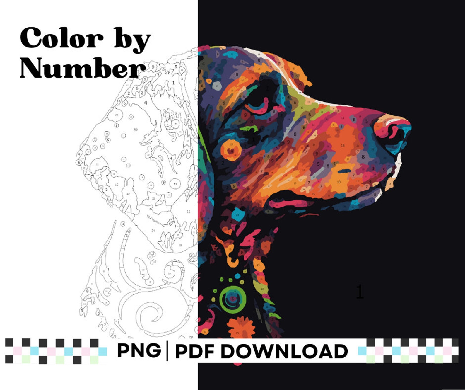 Color by Number Dog, Colorful Animals, Adult Coloring Pages, Digital ...