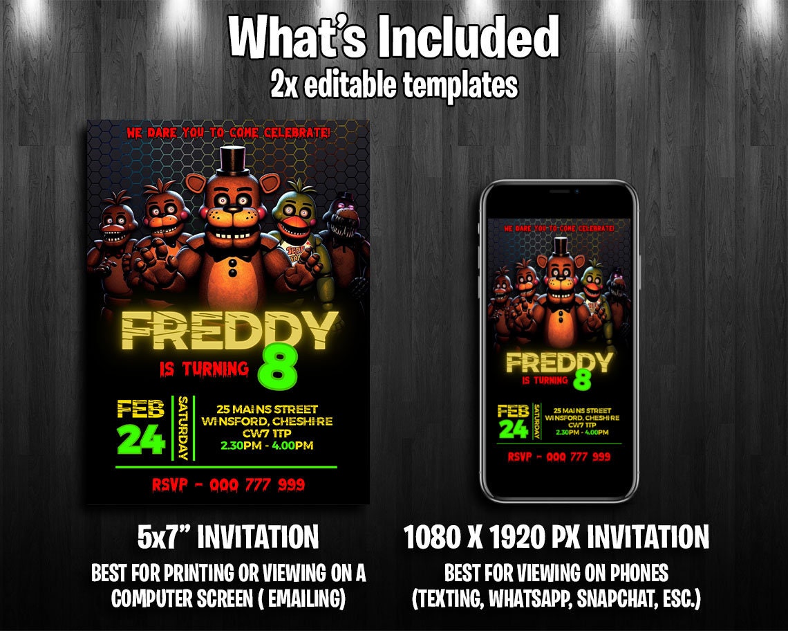 Five Nights at Freddy's Birthday Invitation / Printable FNAF Game Party ...