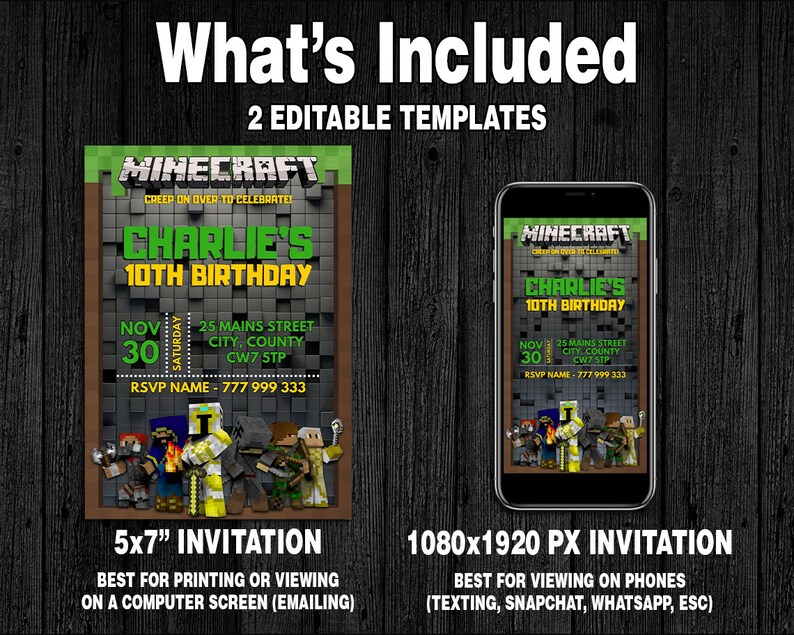 Minecraft Video Game Birthday Invitation / Mine Gamer Personalised ...
