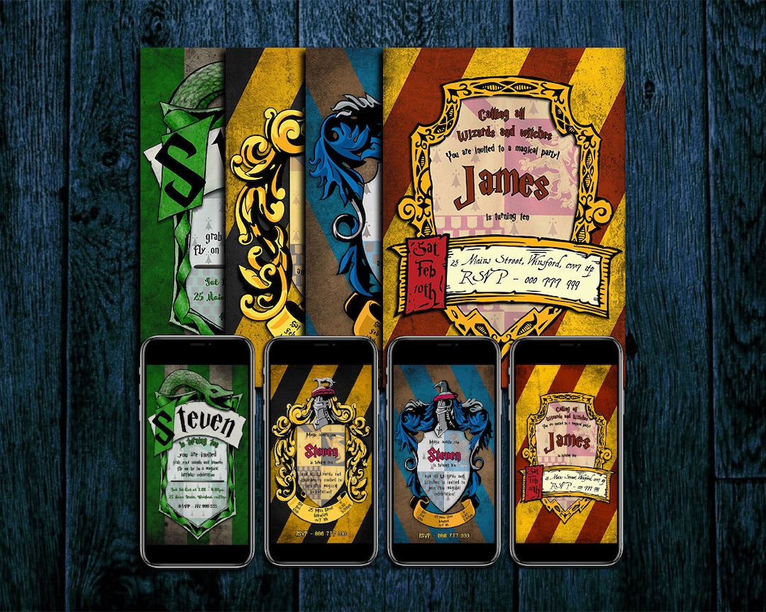 4x Magical Wizard School Birthday Invitation / Editable Gryffindor ...