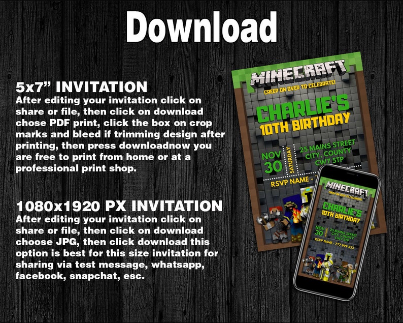 Minecraft Video Game Birthday Invitation / Mine Gamer Personalised ...