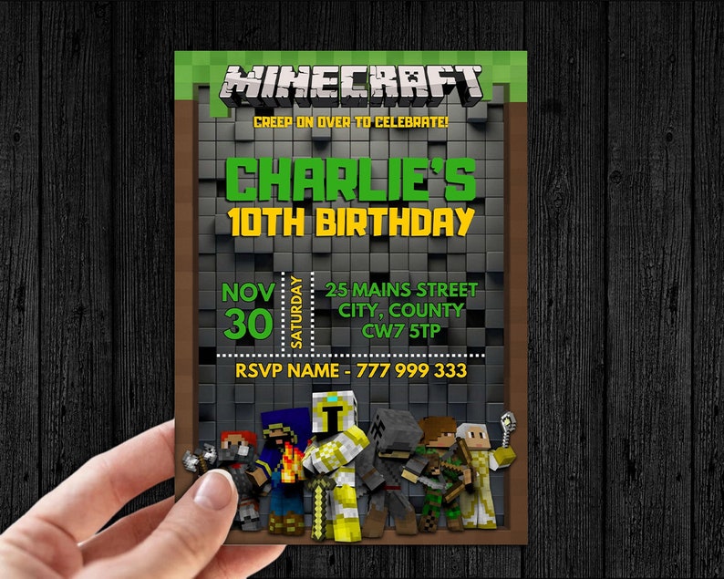 Minecraft Video Game Birthday Invitation / Mine Gamer Personalised ...