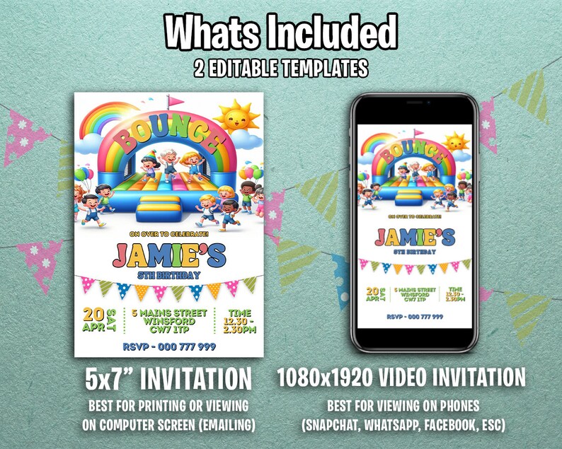 Bouncy Castle Birthday Invitation / Printable Kids Party Invite ...