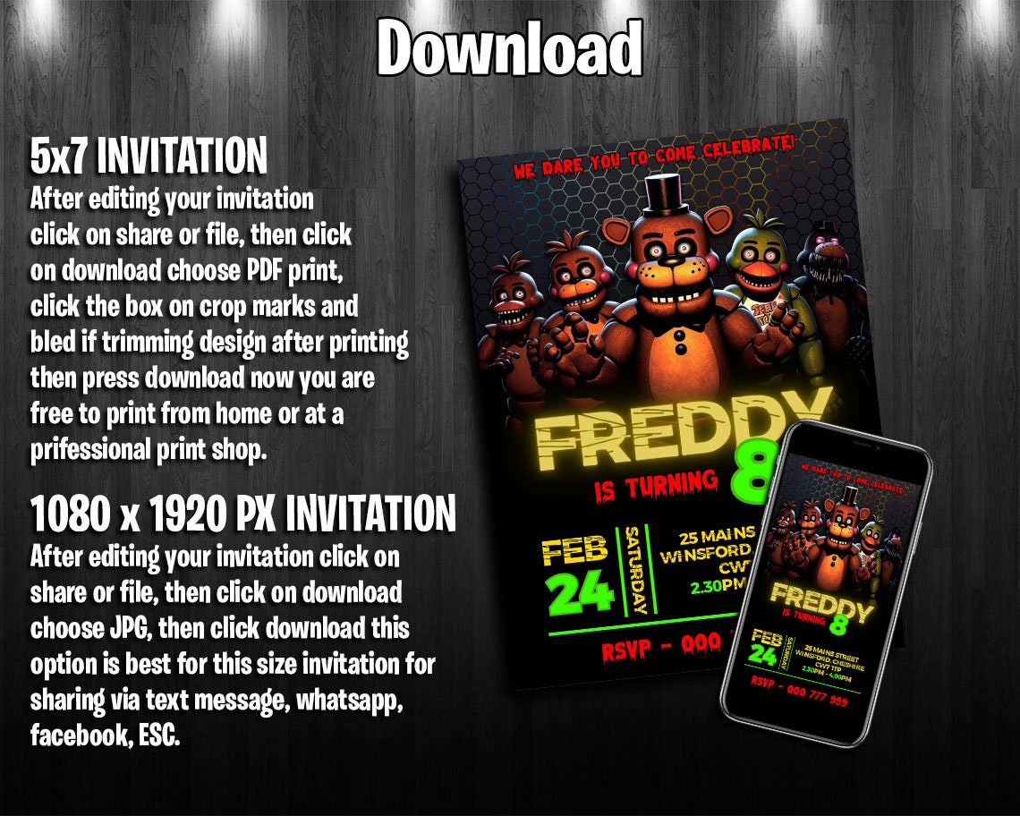 Five Nights at Freddy's Birthday Invitation / Printable FNAF Game Party ...