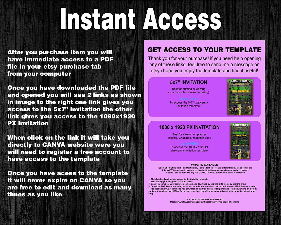 Minecraft Video Game Birthday Invitation / Mine Gamer Personalised ...