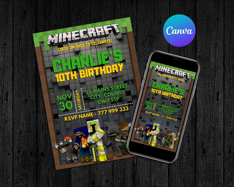 Minecraft Video Game Birthday Invitation / Mine Gamer Personalised ...