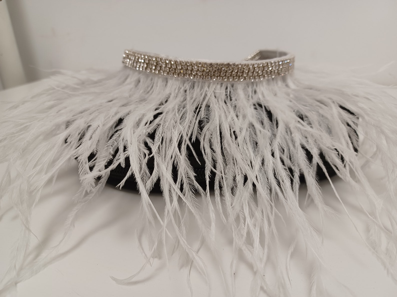 White Ostrich Feather Choker Necklace With Safety Chain, Bridal Fluffy ...