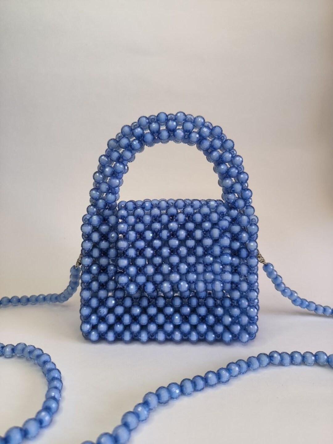 Blue Beaded Bag, Small Blue Acrylic Beaded Bag, Small Blue Bag, Blue ...