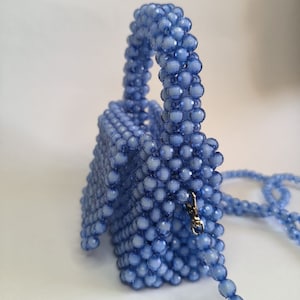 Blue Beaded Bag, Small Blue Acrylic Beaded Bag, Small Blue Bag, Blue ...