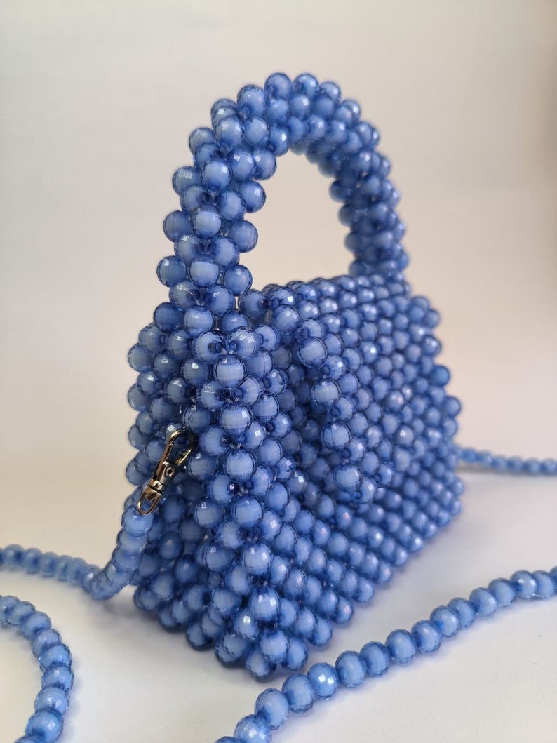 Blue Beaded Bag, Small Blue Acrylic Beaded Bag, Small Blue Bag, Blue ...