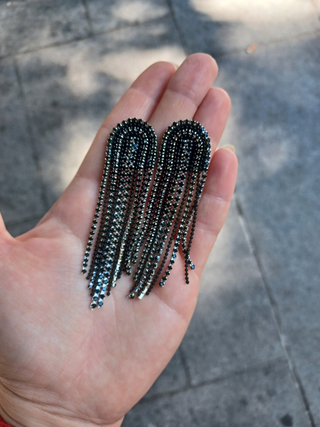 Black Earrings Waterfalls, Black Rhinestone Earrings, Black Dangle ...
