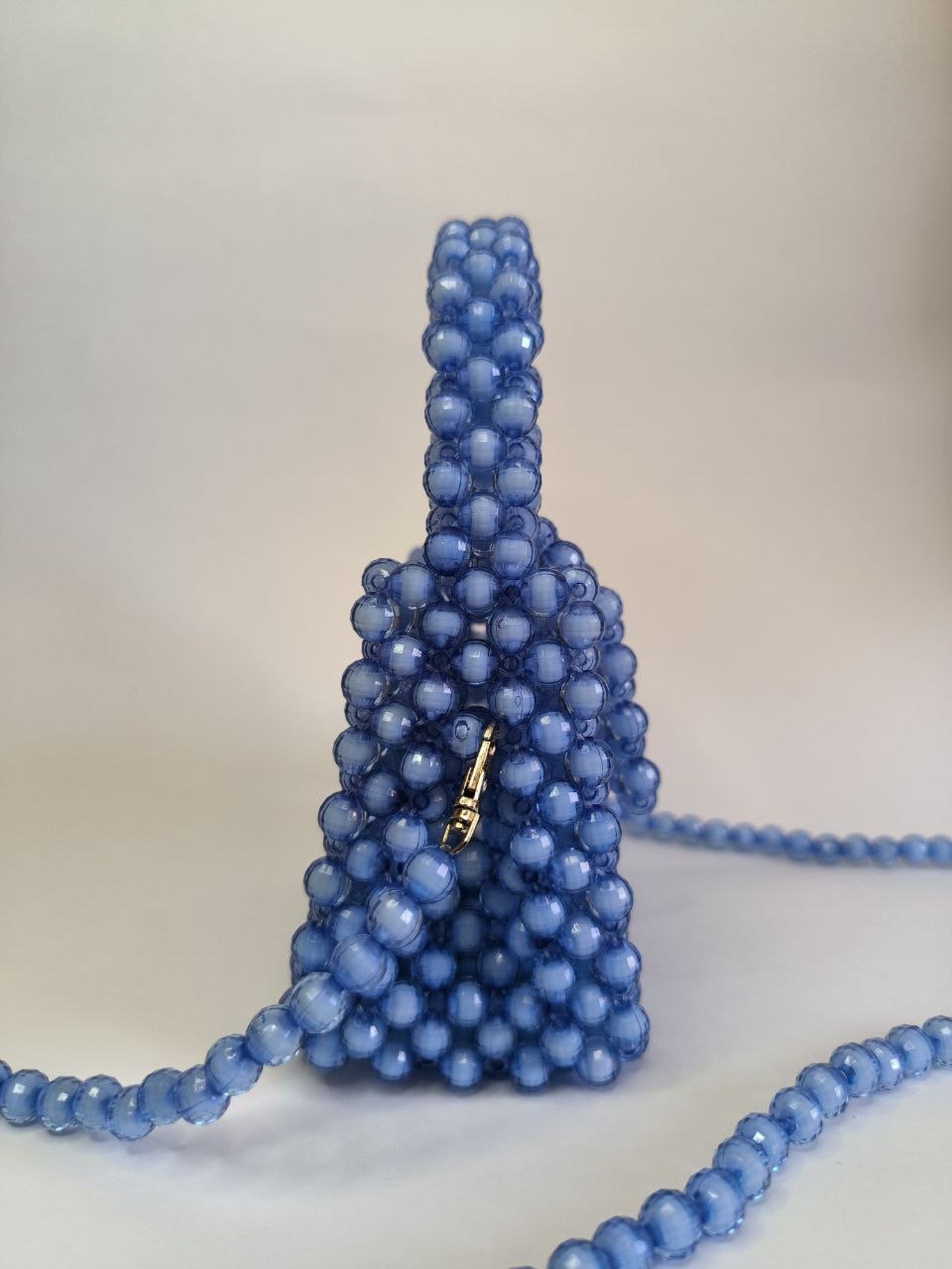 Blue Beaded Bag, Small Blue Acrylic Beaded Bag, Small Blue Bag, Blue ...