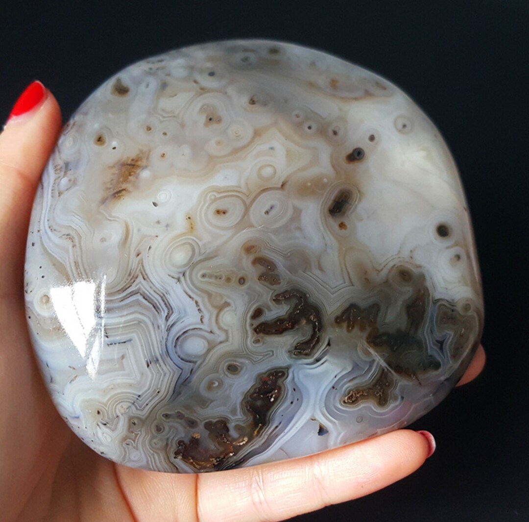AAA Natural Aquatic Plant Agate Banded Crystal Polished Pendant Palm ...